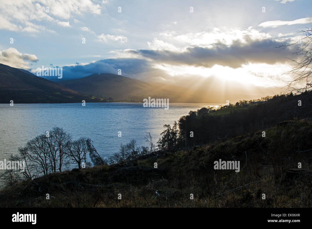 Sunburst over Loch Tay,Scottish Highlands Stock Photo - Alamy
