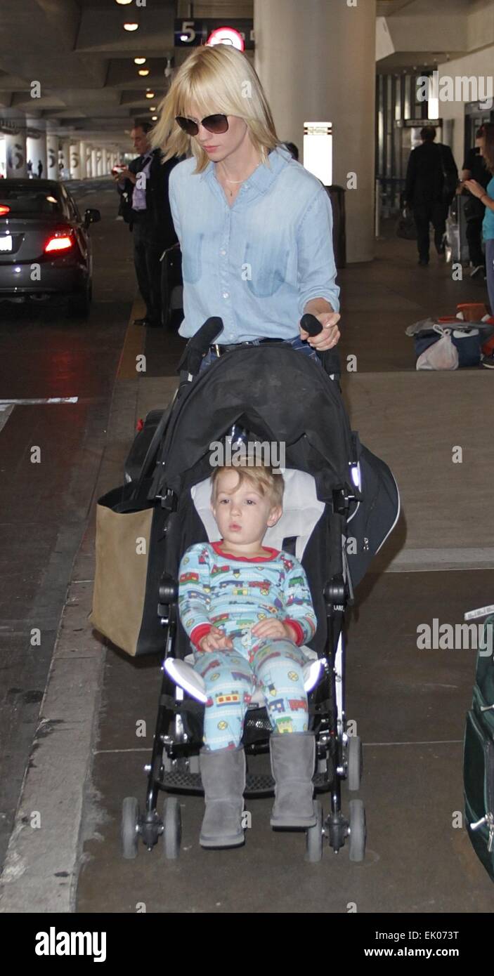 January Jones and her son Xander at Los Angeles International Airport ...