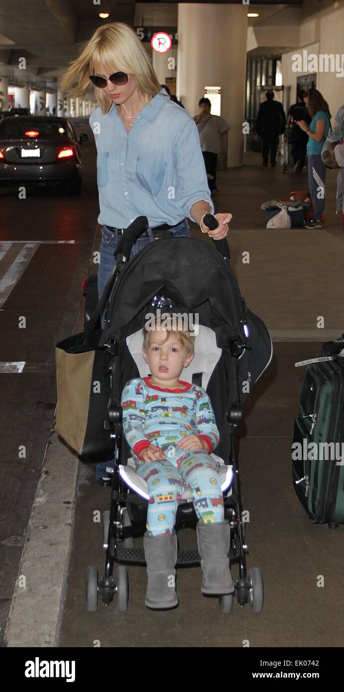 January Jones and her son Xander at Los Angeles International Airport ...