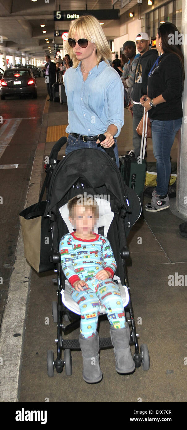 January Jones and her son Xander at Los Angeles International Airport ...