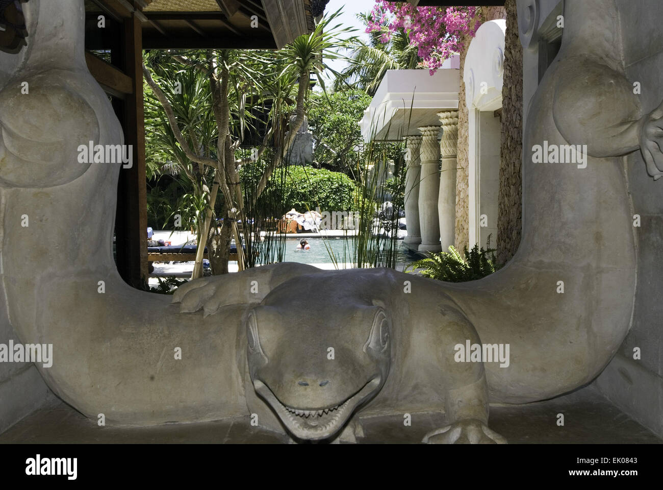 A view through a poolside window, Puri Santrian Resort, Sanur, Bali ...
