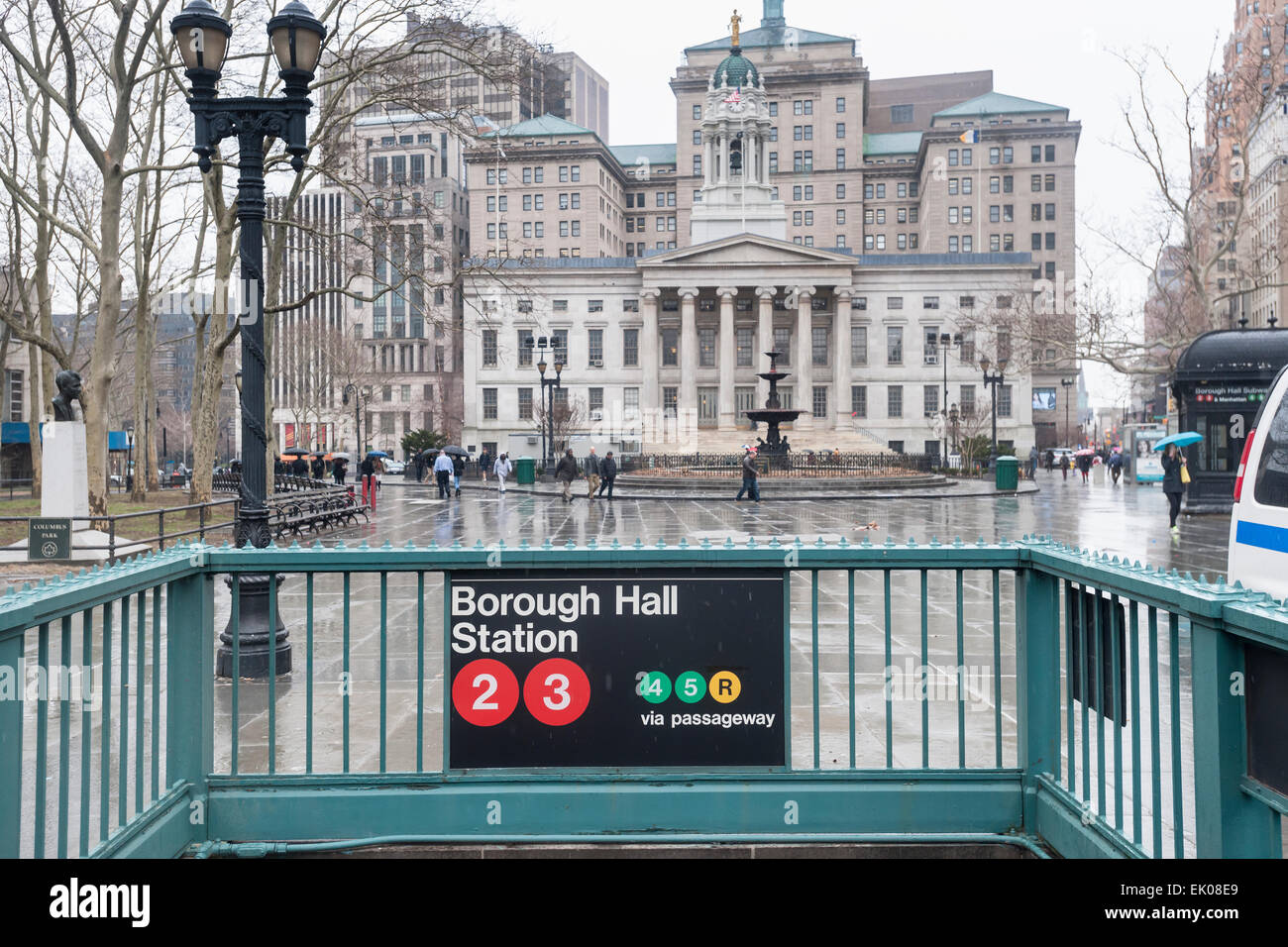 An entry to the Borough Hall subway station at Cadman Plaza, the ...