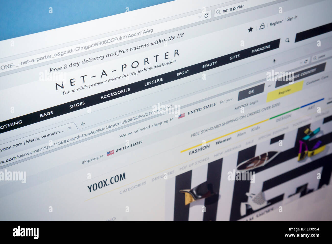 The websites of luxury online retailers Yoox and Net-a-Porter are seen ...