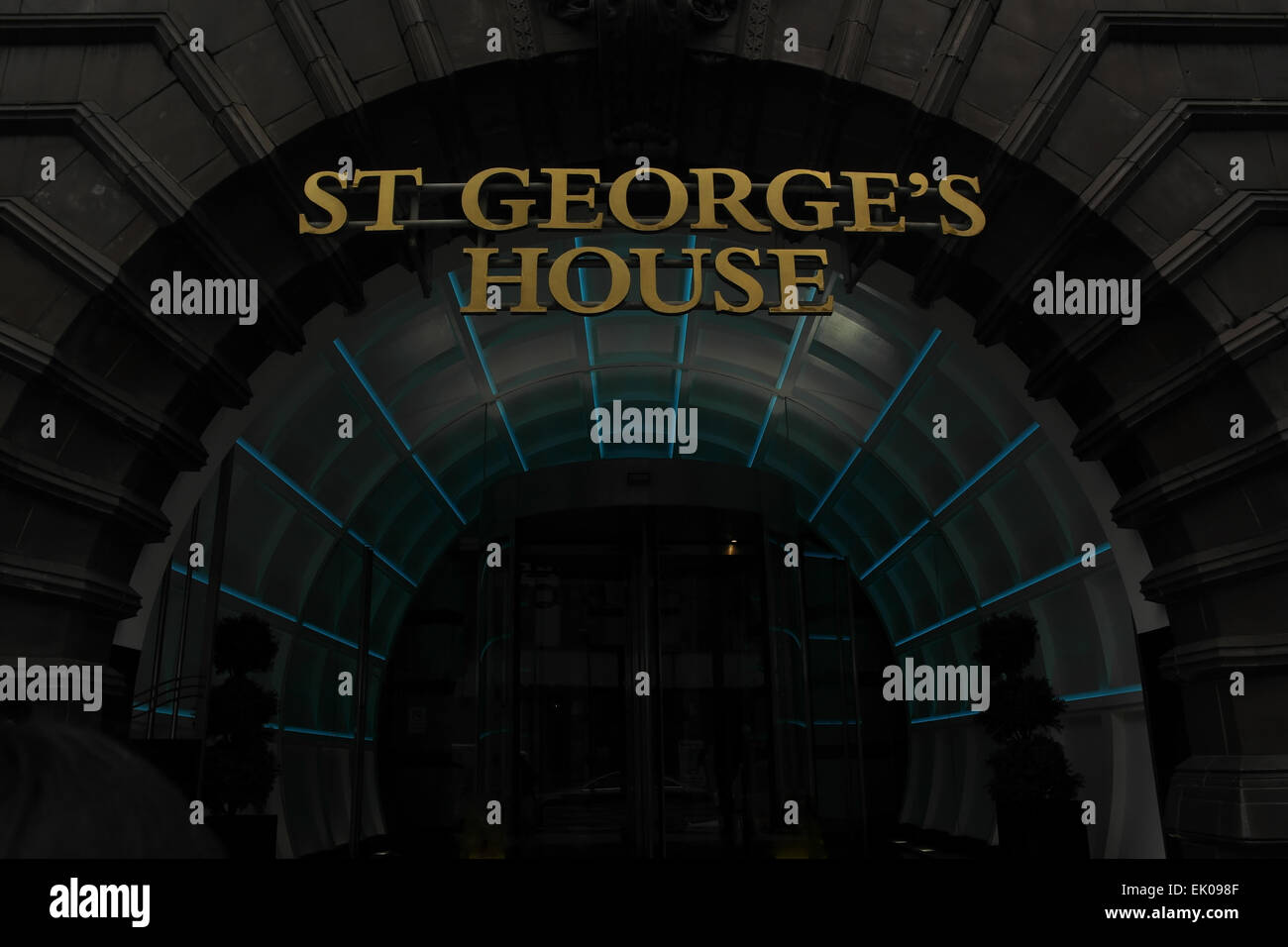 Blue electric lights archway entrance to St George's House, Peter ...