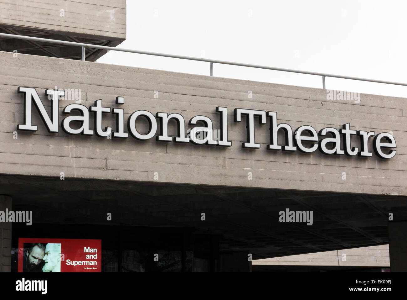National Theatre name sign at high level viewed from the Embankment ...