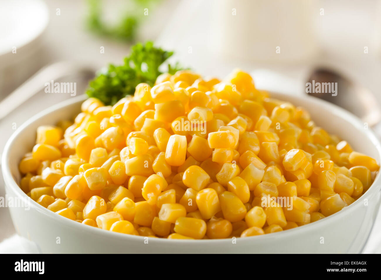 Organic Yellow Steamed Corn in a Bowl Stock Photo - Alamy