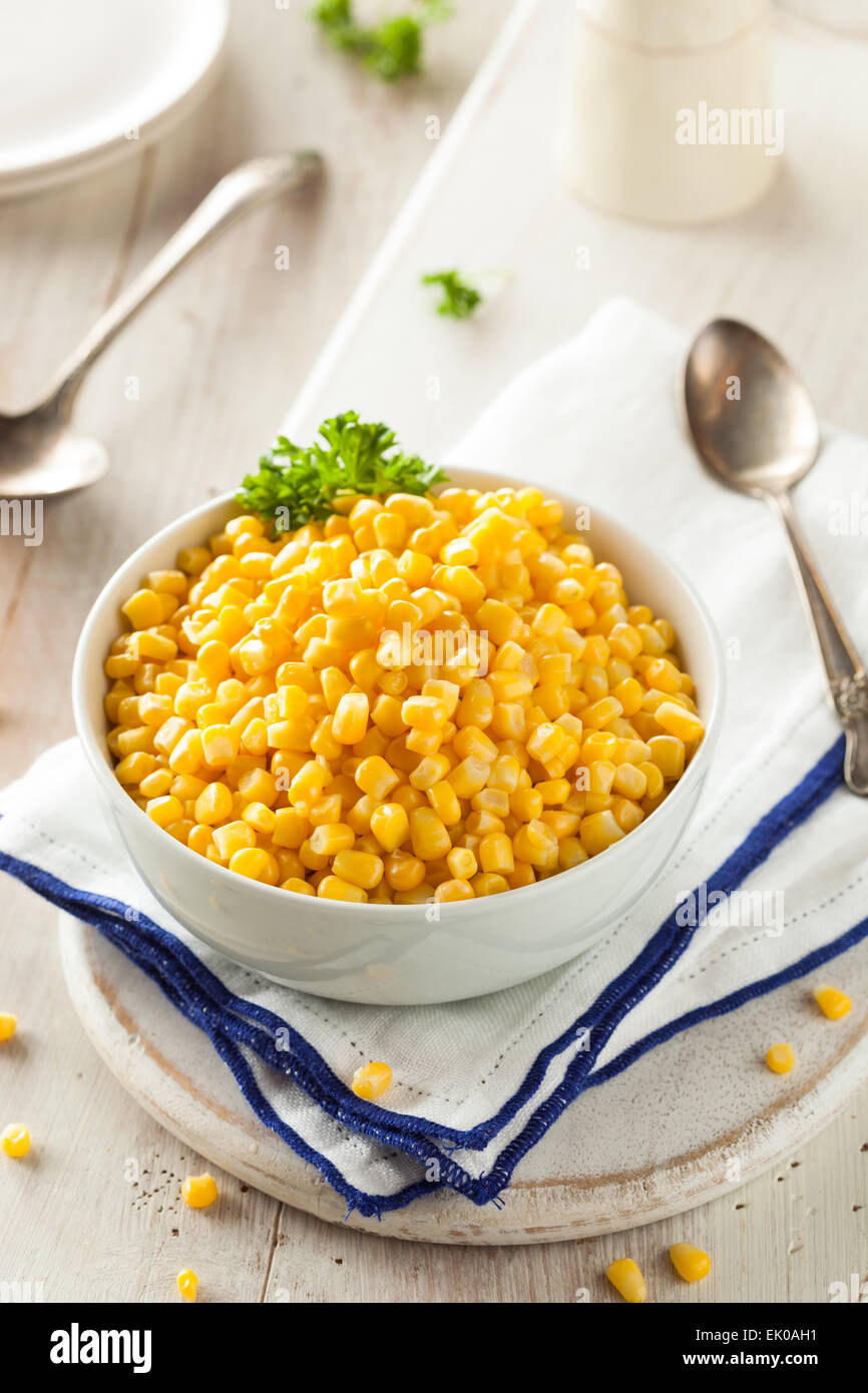 Organic Yellow Steamed Corn in a Bowl Stock Photo - Alamy