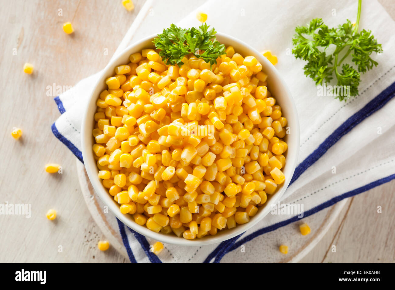 Organic Yellow Steamed Corn in a Bowl Stock Photo - Alamy