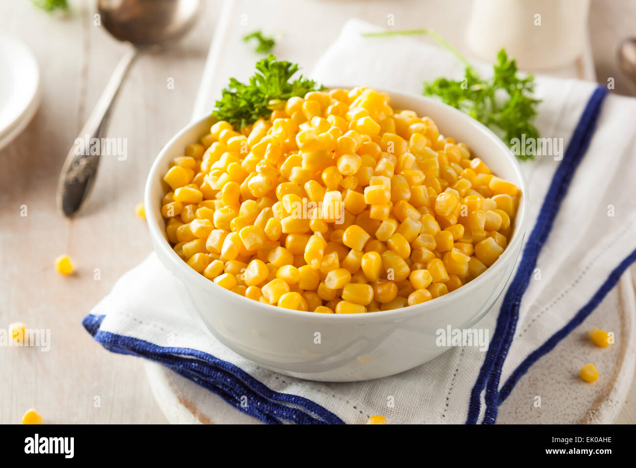 Organic Yellow Steamed Corn in a Bowl Stock Photo - Alamy