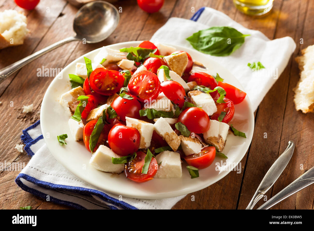 Homemade Healthy Caprese Salad with Tomato Mozzarella and Basil Stock ...