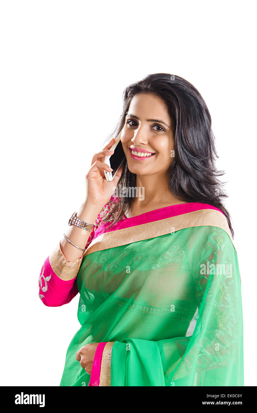 1 indian lady talking phone Stock Photo - Alamy