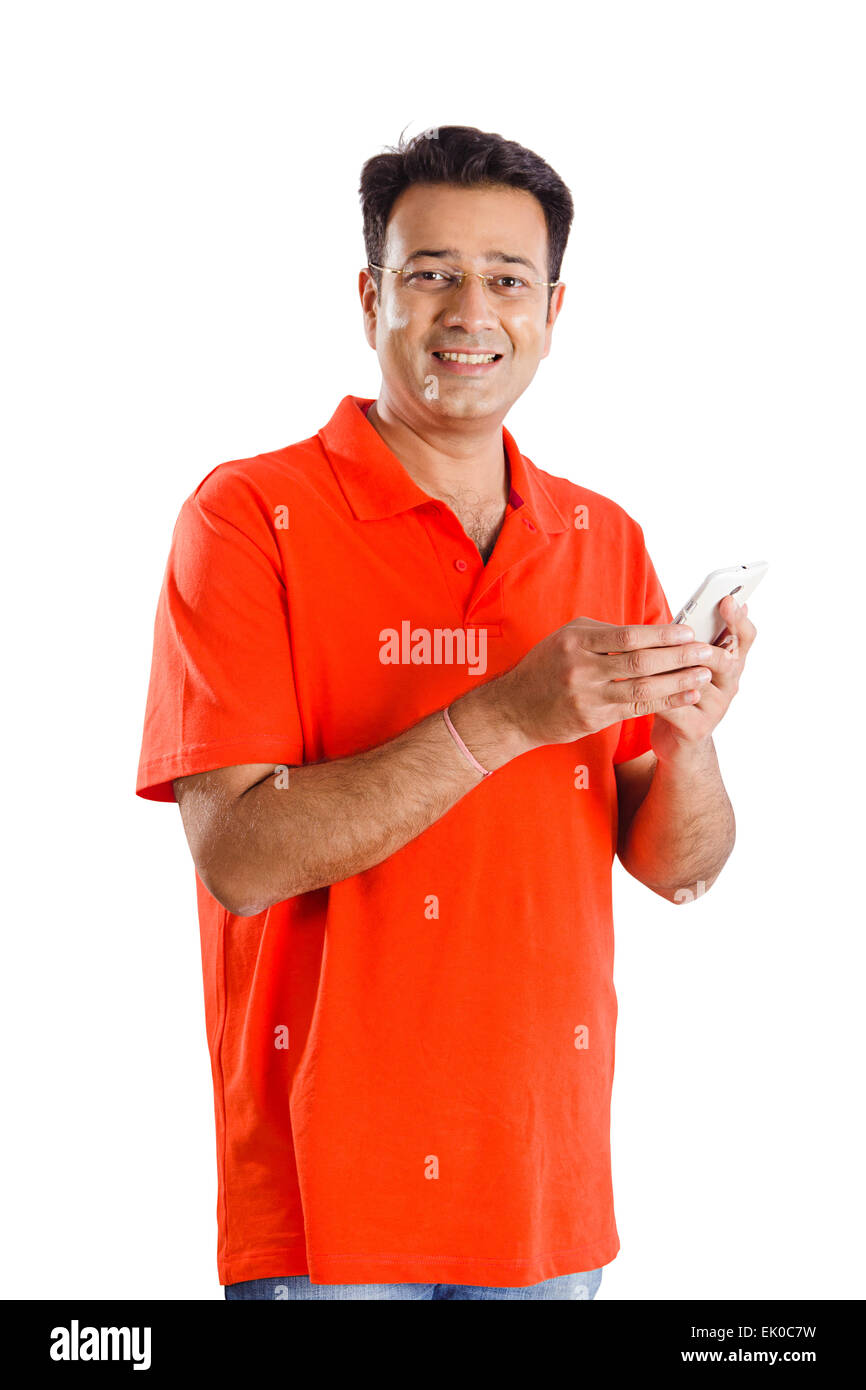 1 indian man Dialing Cell Phone Stock Photo - Alamy