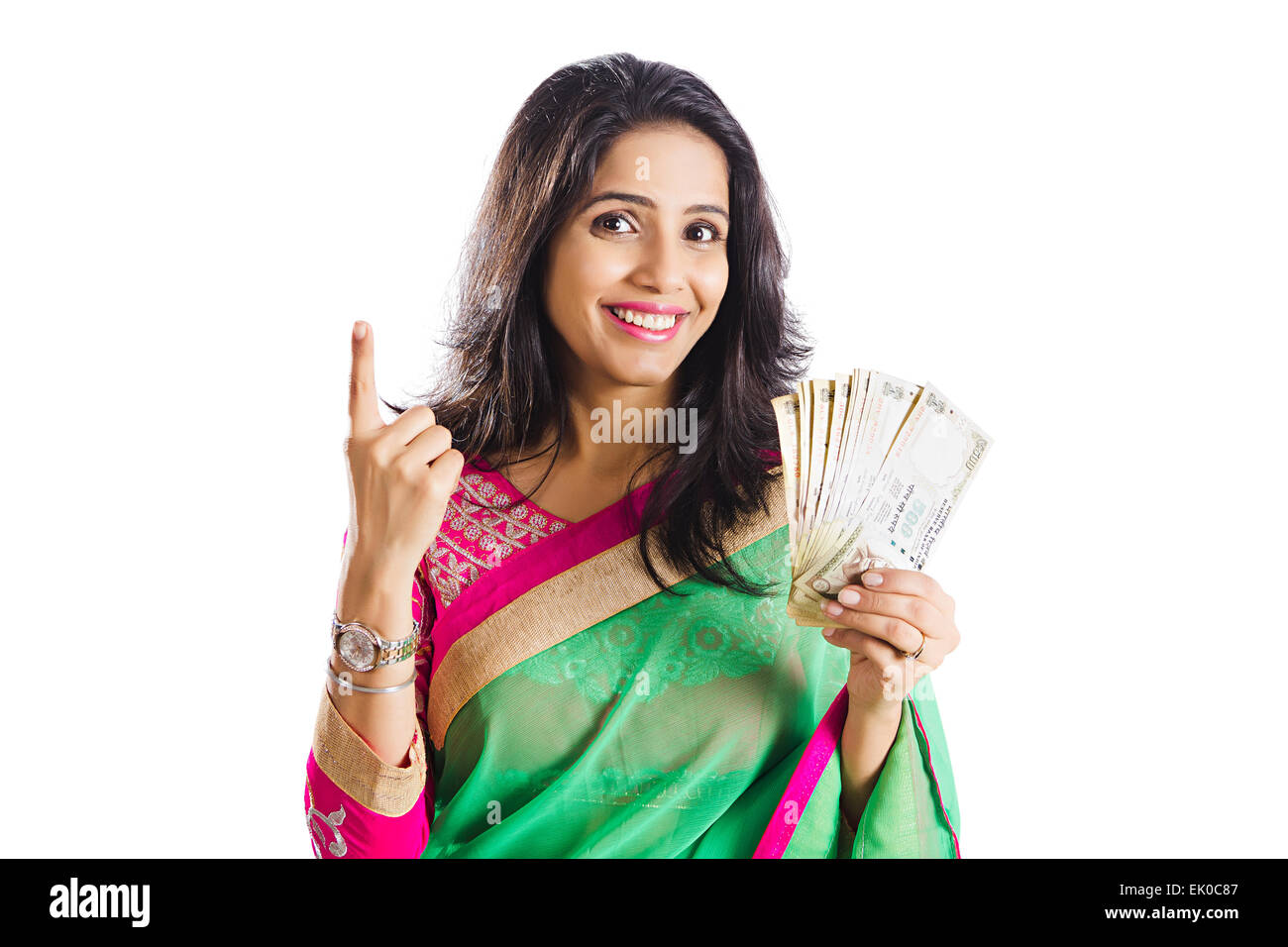 1 indian lady showing Money Stock Photo - Alamy