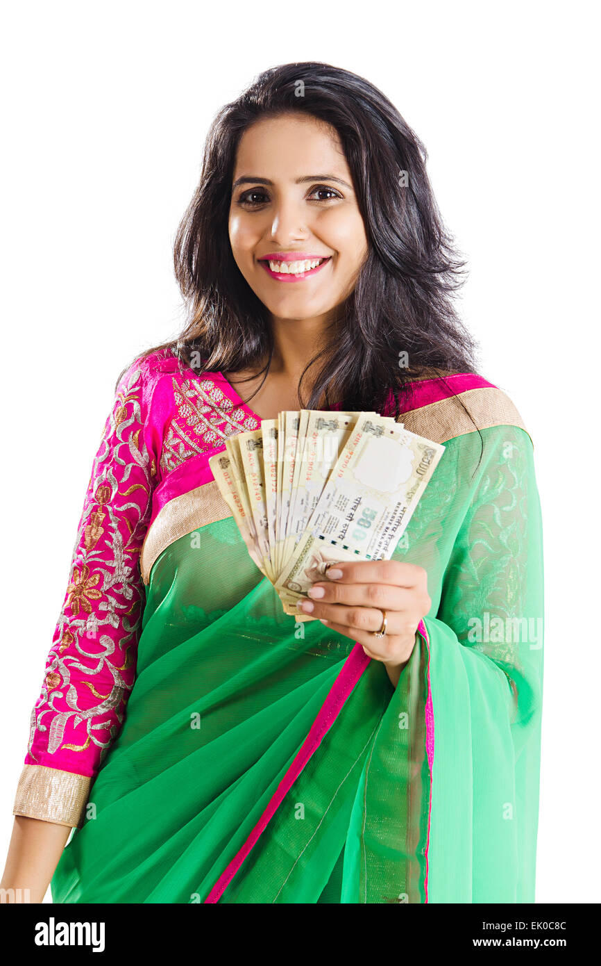 1 indian lady showing Money Stock Photo - Alamy