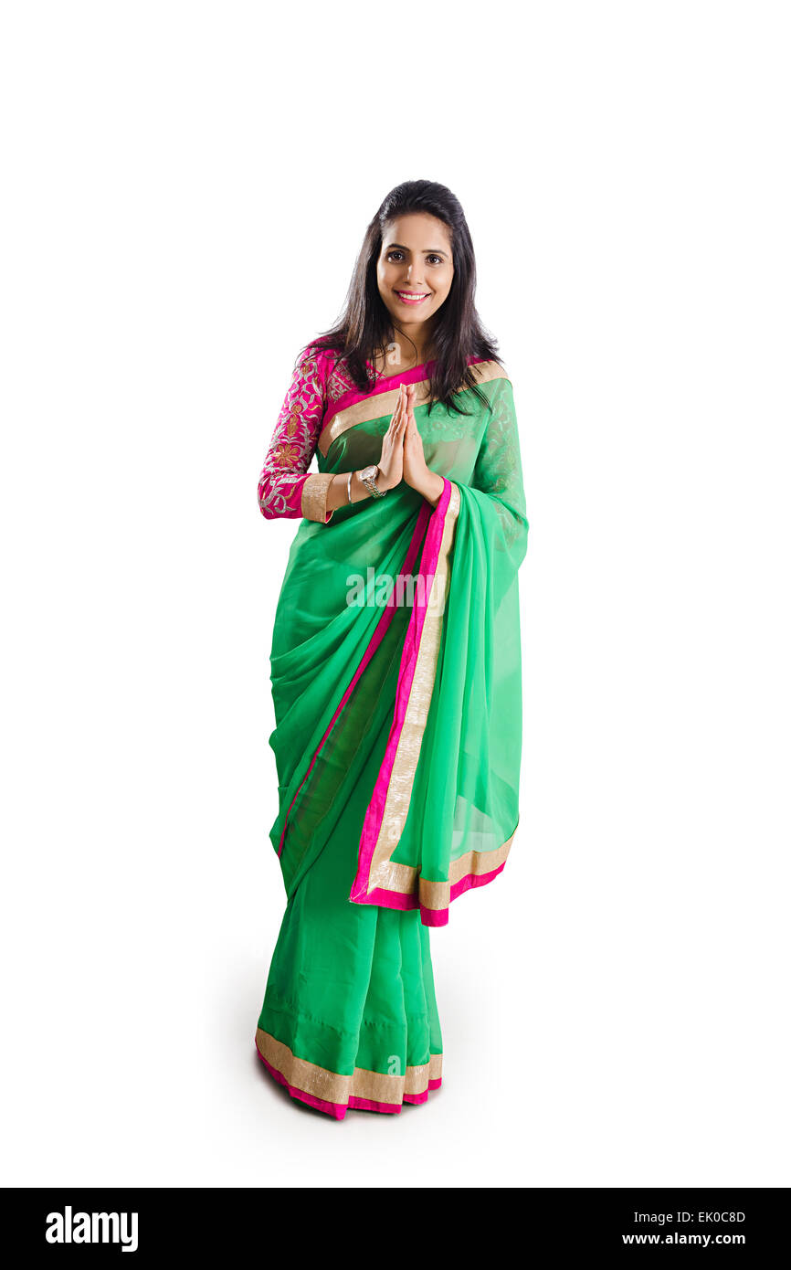 1 indian lady Joined Hands Welcome Stock Photo - Alamy