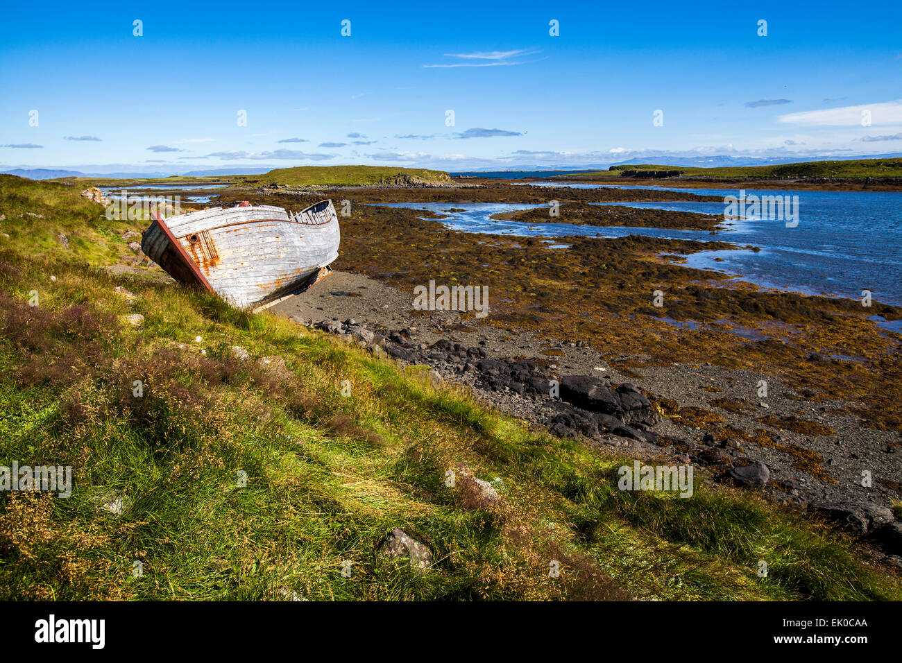 Old shipwreck on Flatey Island in Iceland Stock Photo - Alamy