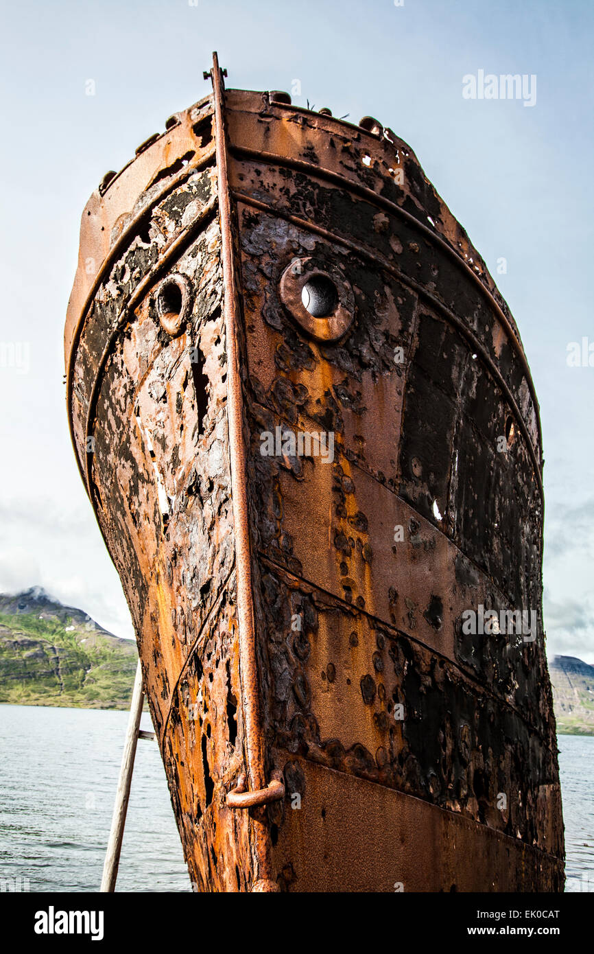 Old rusted ship at Djúpavík in the Westfjords of Iceland Stock Photo ...