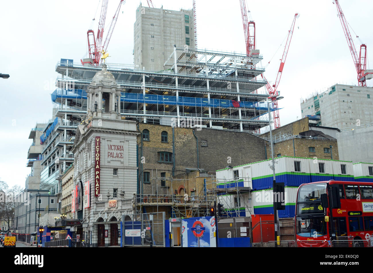 London, UK, 03 April 2015, the gilded statue of ballerina Anna Pavlova above the cupola of the ...