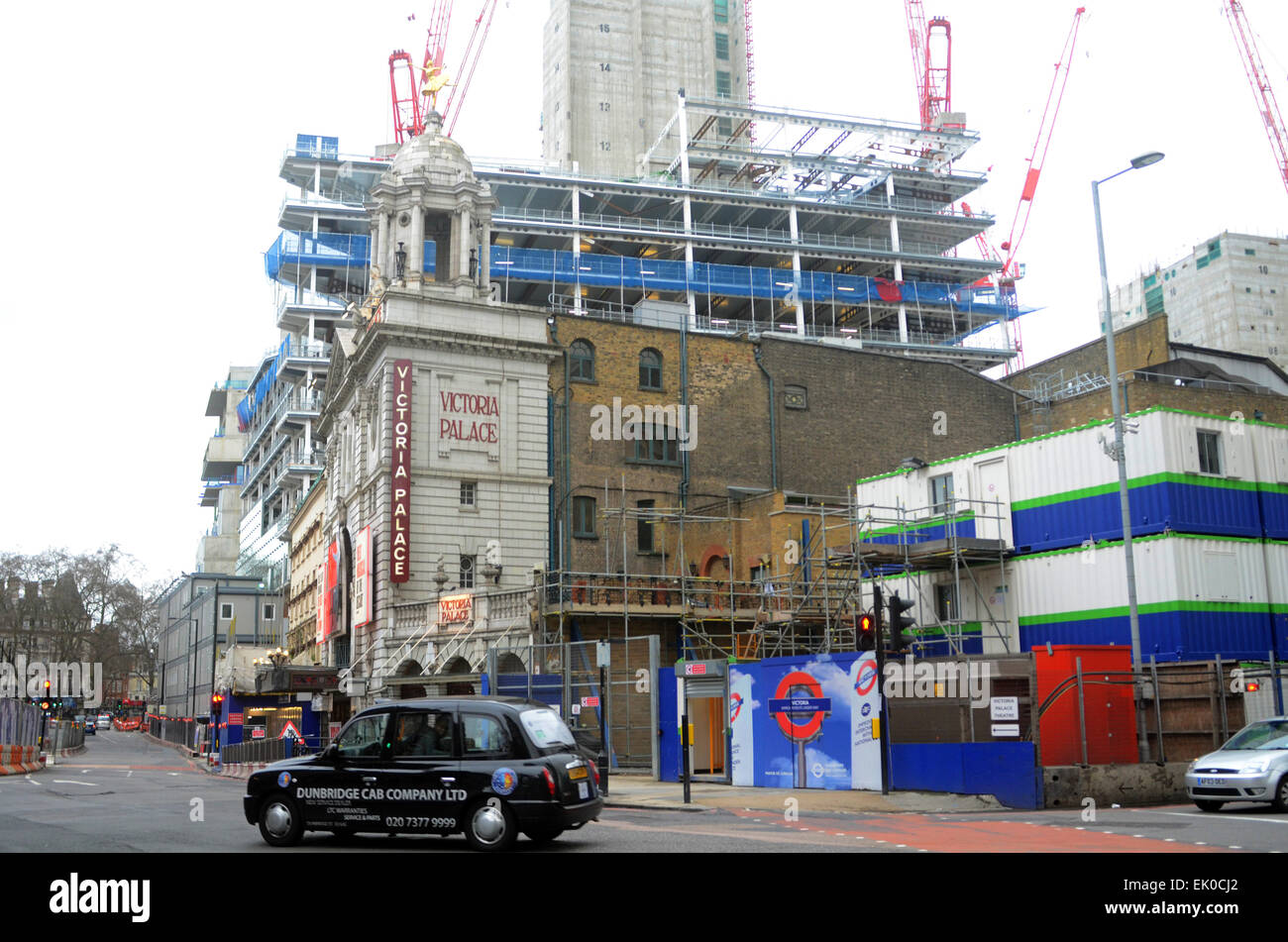 London, UK, 03 April 2015, the gilded statue of ballerina Anna Pavlova above the cupola of the ...
