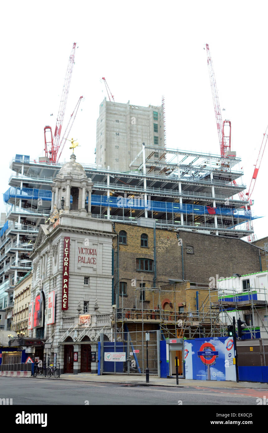London, UK, 03 April 2015, the gilded statue of ballerina Anna Pavlova above the cupola of the ...