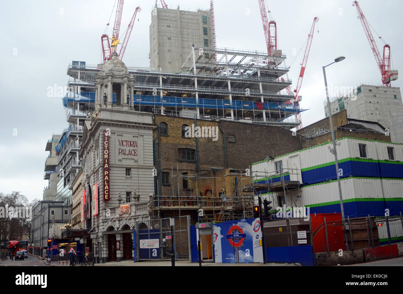 London, UK, 03 April 2015, the gilded statue of ballerina Anna Pavlova above the cupola of the ...