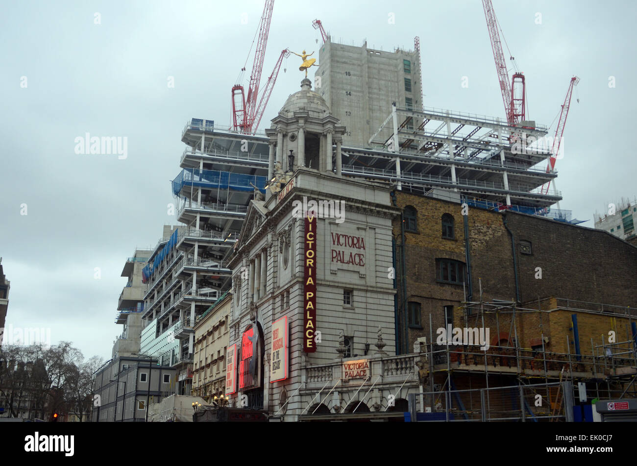 London, UK, 03 April 2015, the gilded statue of ballerina Anna Pavlova above the cupola of the ...