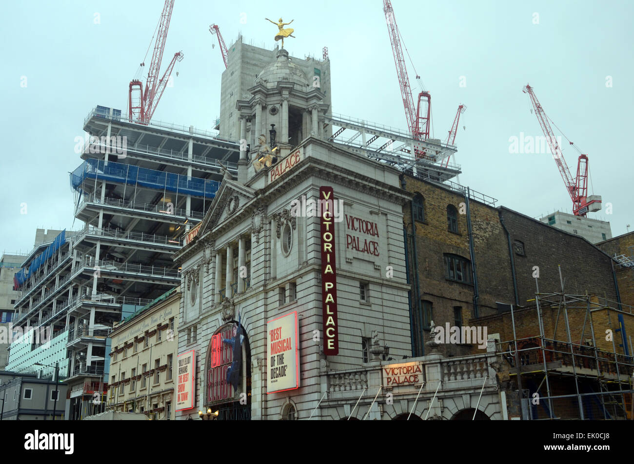 London, UK, 03 April 2015, the gilded statue of ballerina Anna Pavlova above the cupola of the ...