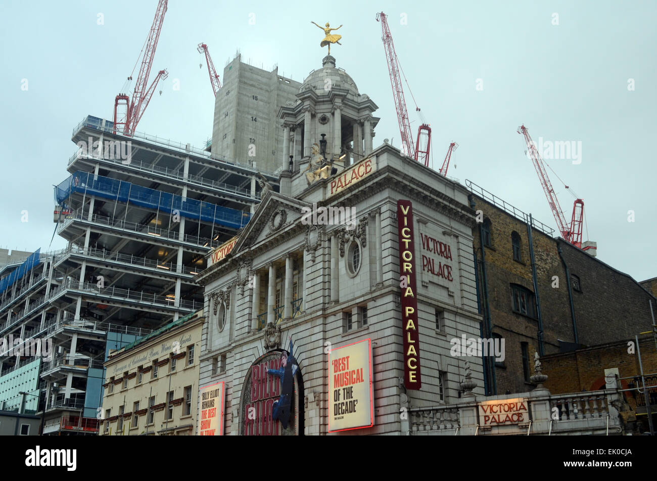 London, UK, 03 April 2015, the gilded statue of ballerina Anna Pavlova above the cupola of the ...