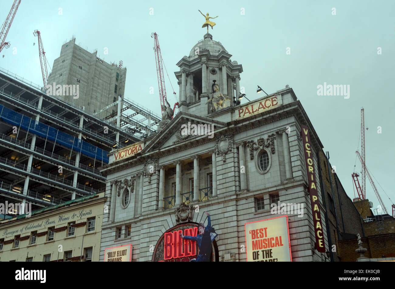 London, UK, 03 April 2015, the gilded statue of ballerina Anna Pavlova above the cupola of the ...