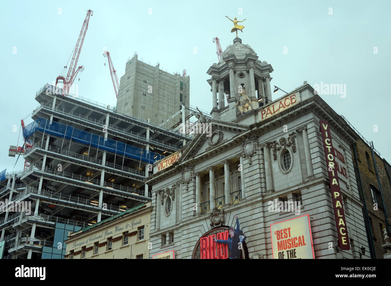 London, UK, 03 April 2015, the gilded statue of ballerina Anna Pavlova above the cupola of the ...
