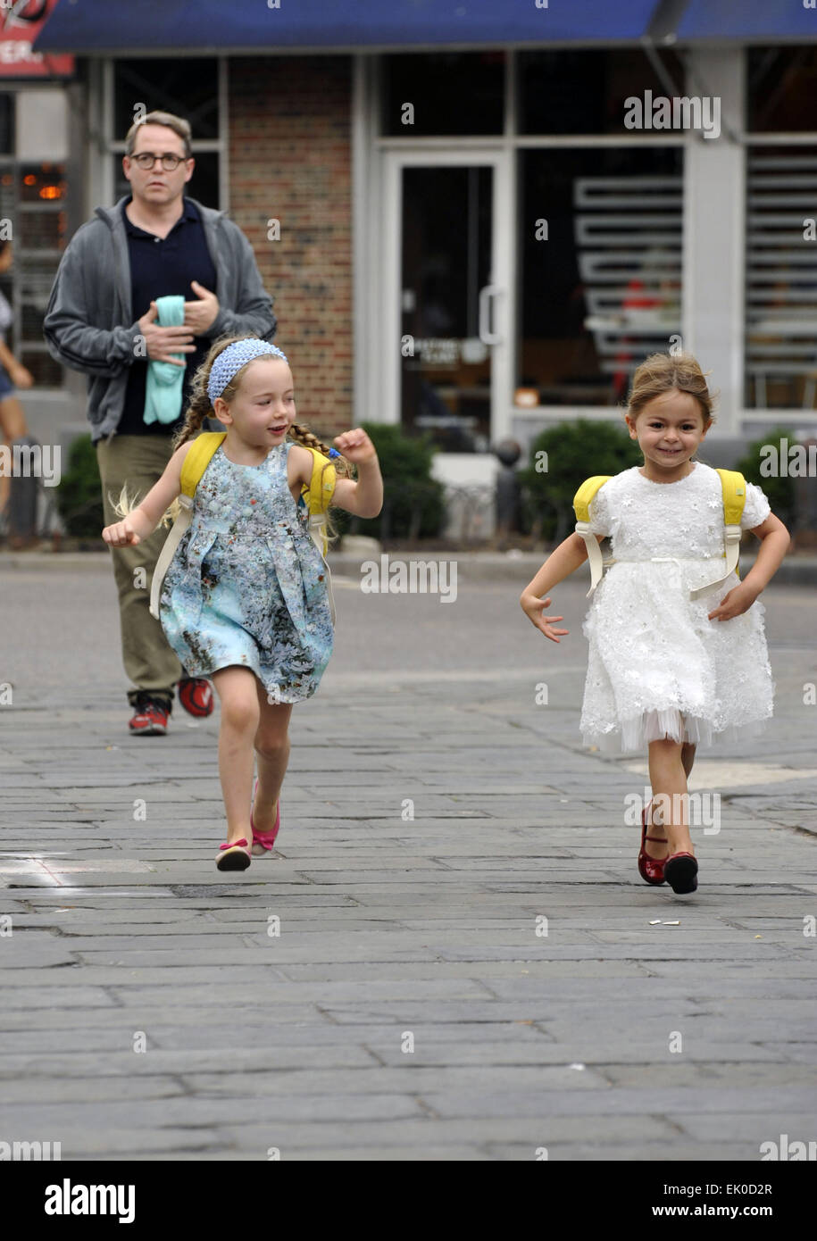 Matthew Broderick takes his twin daughters Marion and Tabitha to school ...