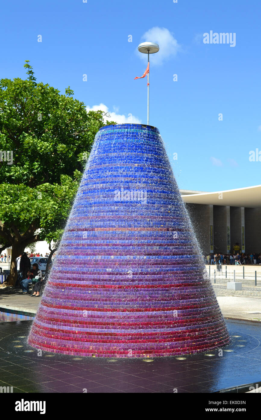 Famous volcanic colorful water fountain of Expo98 city. Expo98 is one ...