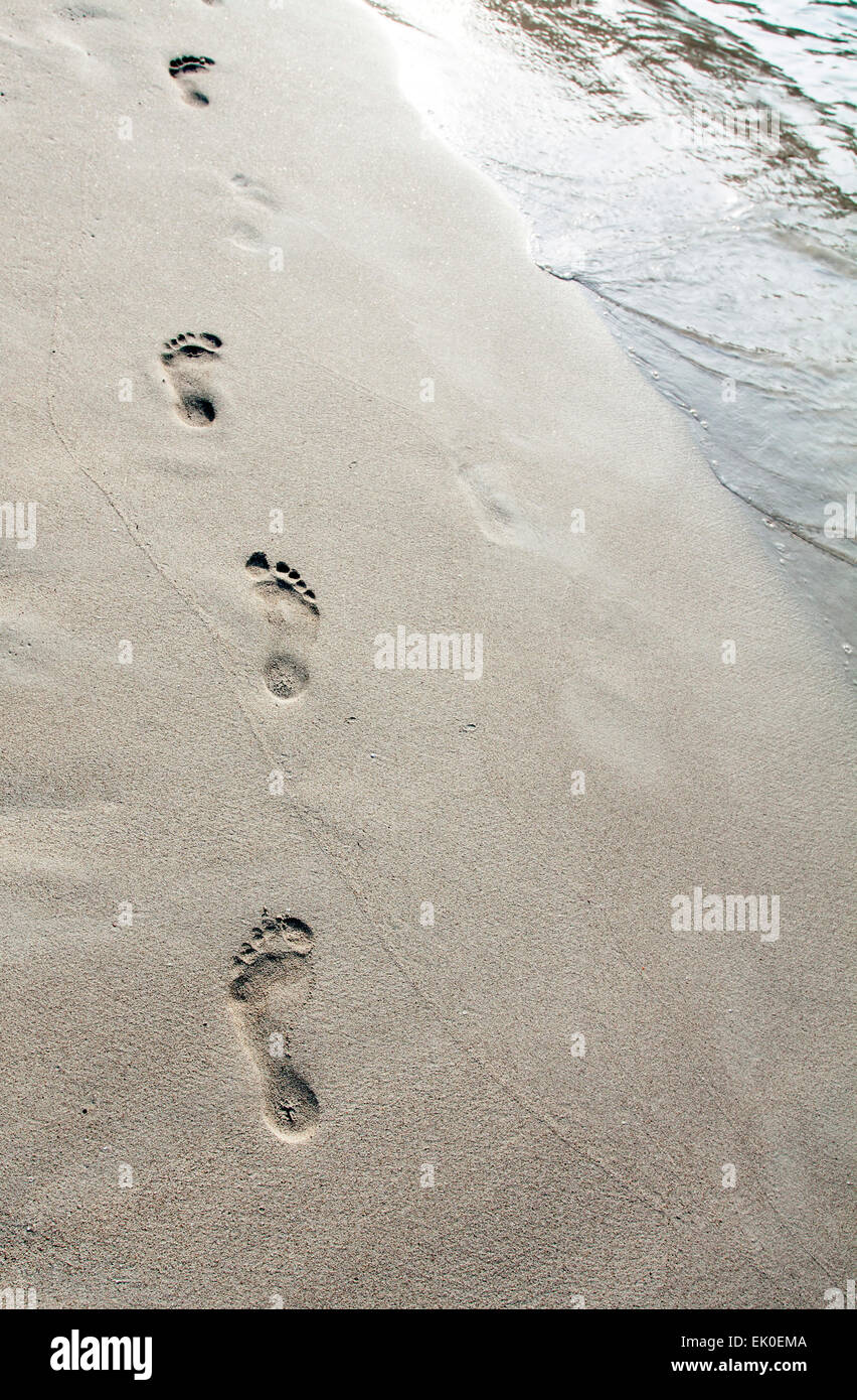 Footsteps in the sand on the beach Stock Photo - Alamy