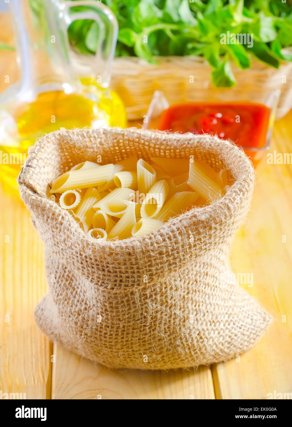 Close-up of assorted pasta in jute bag Stock Photo - Alamy