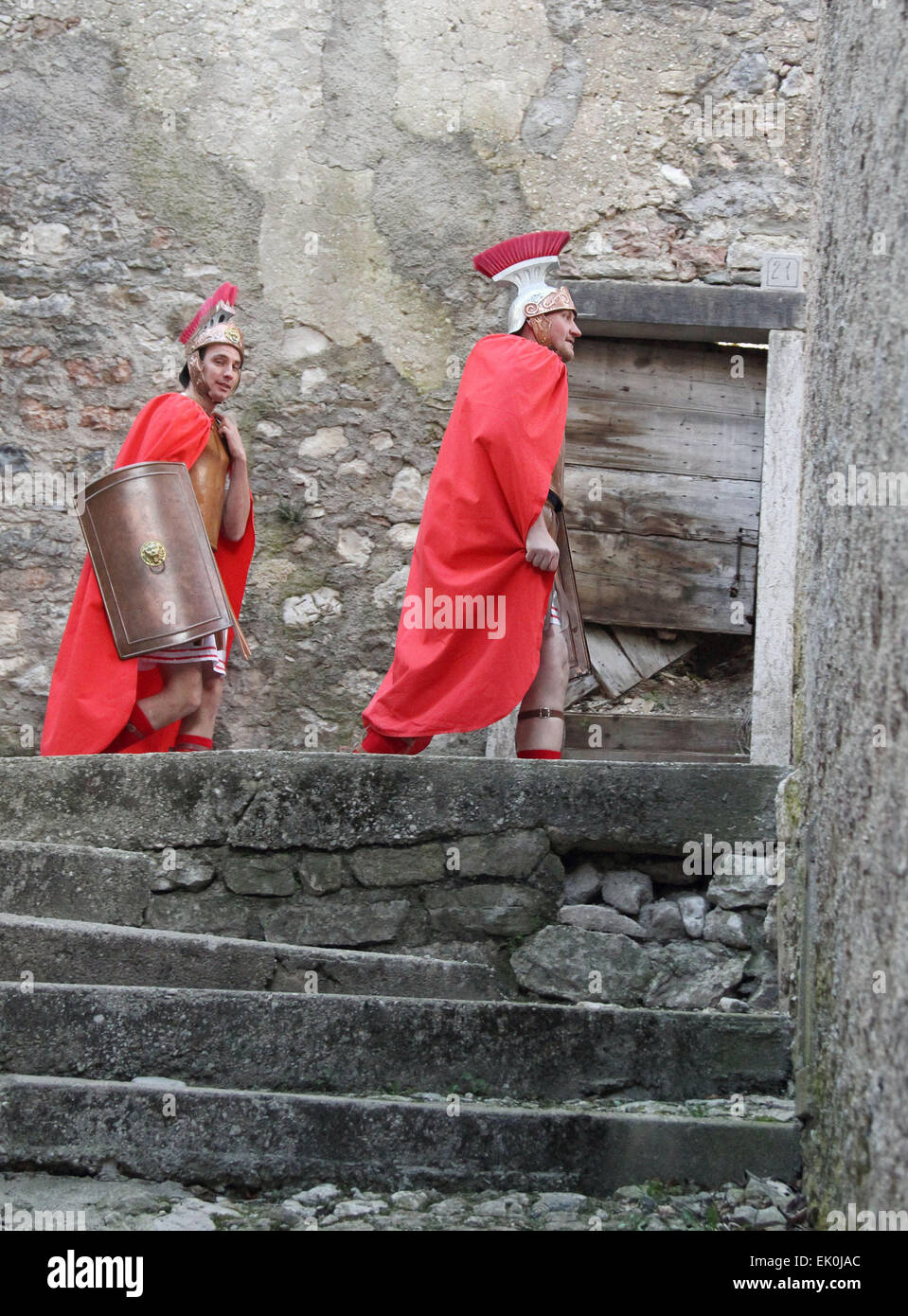 Erto, Italy. 3rd April, 2015. two reenactors dressed as ancient Roman ...