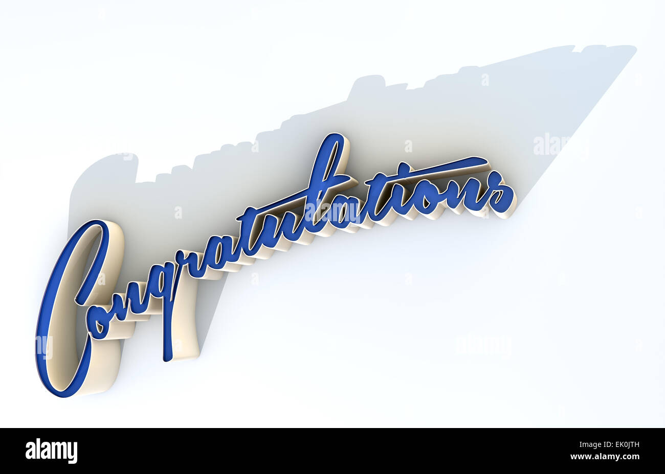 An extruded curvy text spelling out the word congratulations casting a ...