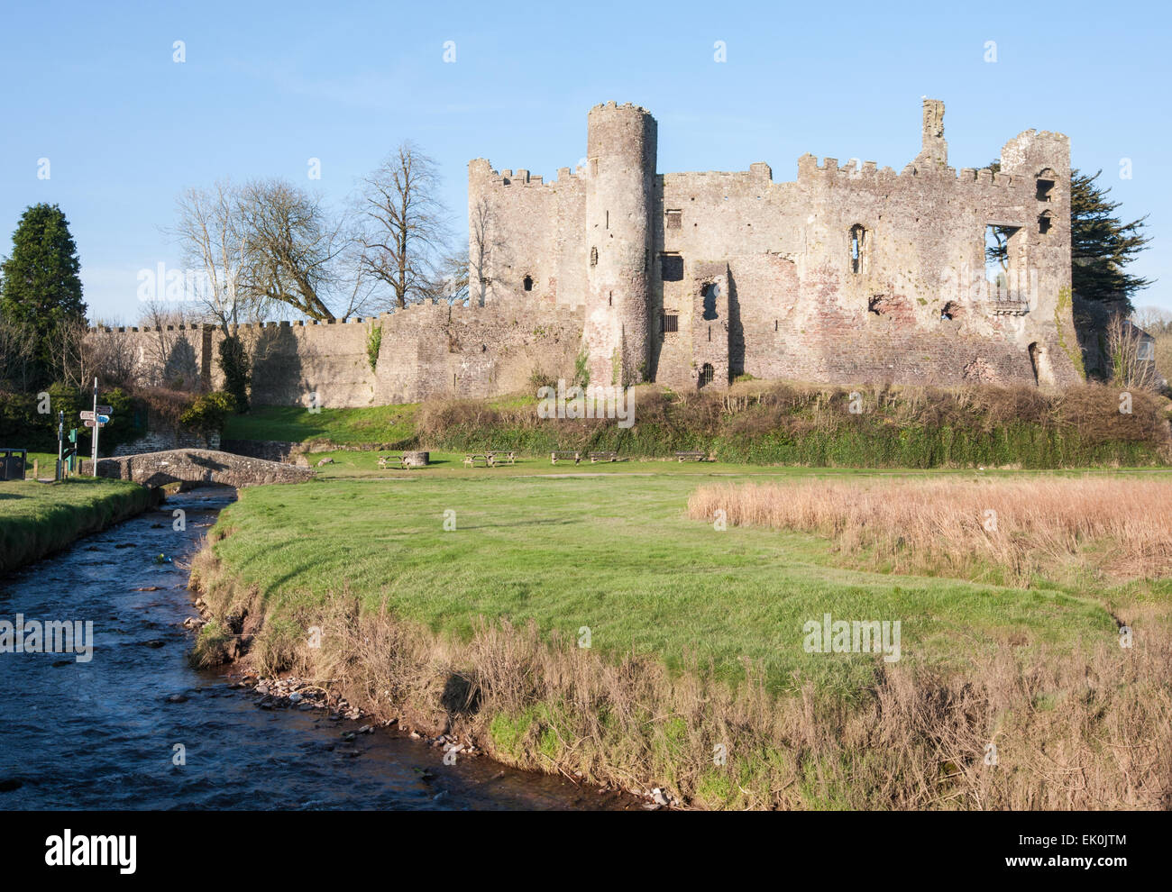 Laugharne Castle next to River Taf,and Taf Estuary. Village often ...