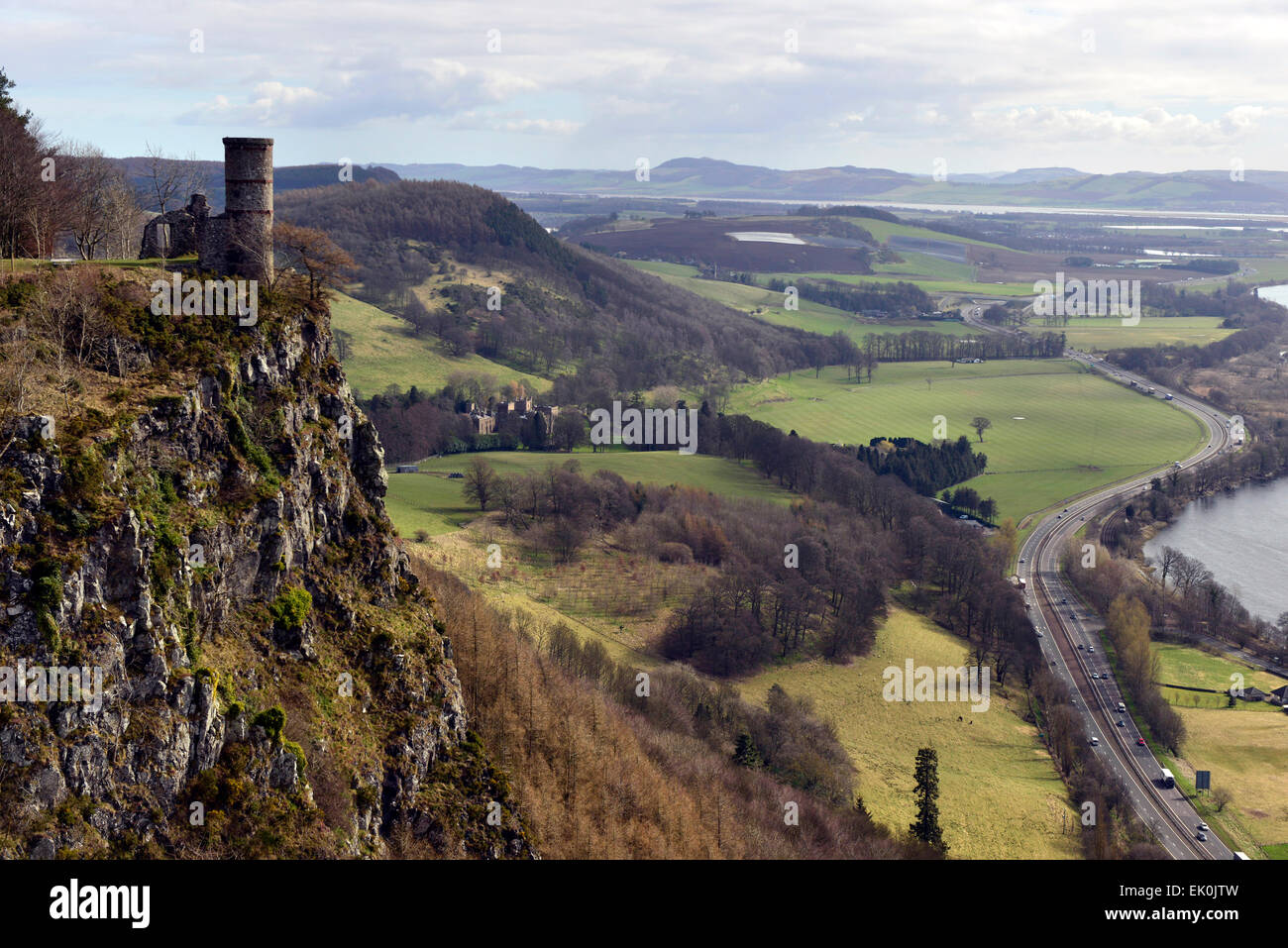 Kinnoull Tower from Kinnoull Hill overlooking the River Tay valley and ...