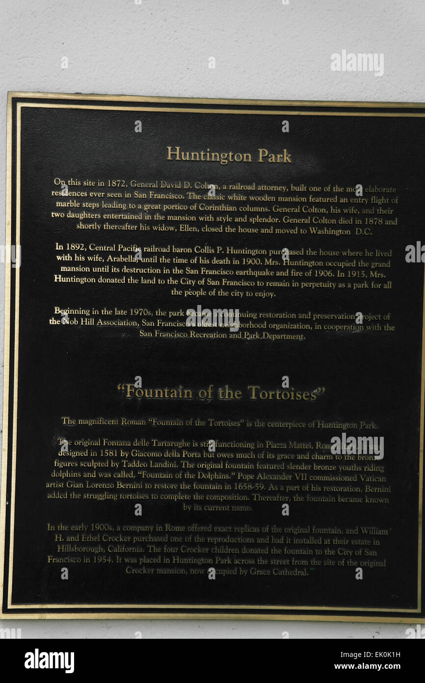 Memorial plaque about the historical origins of Huntington Park and ...