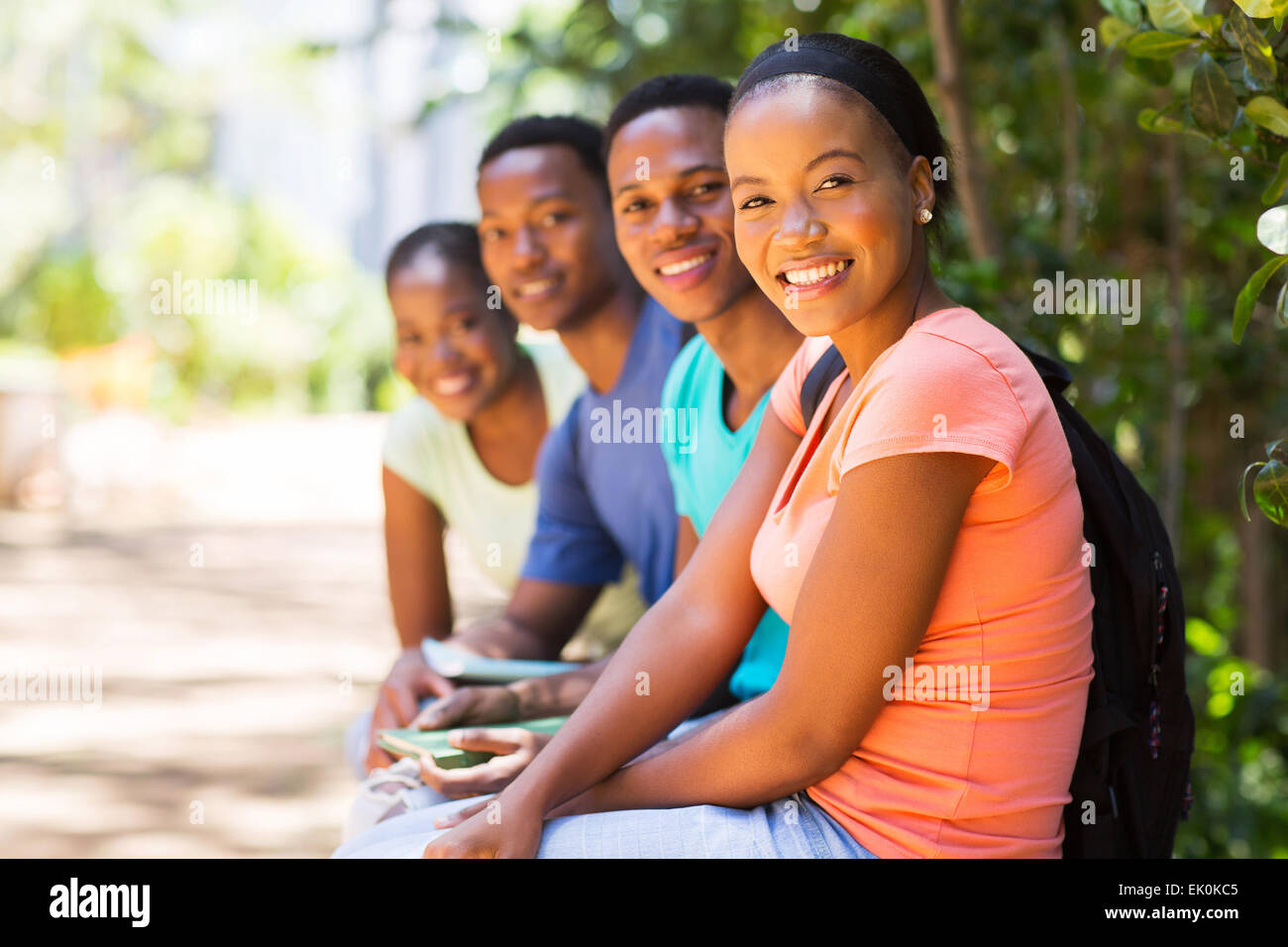 Cheerful college friends group hi-res stock photography and images - Alamy