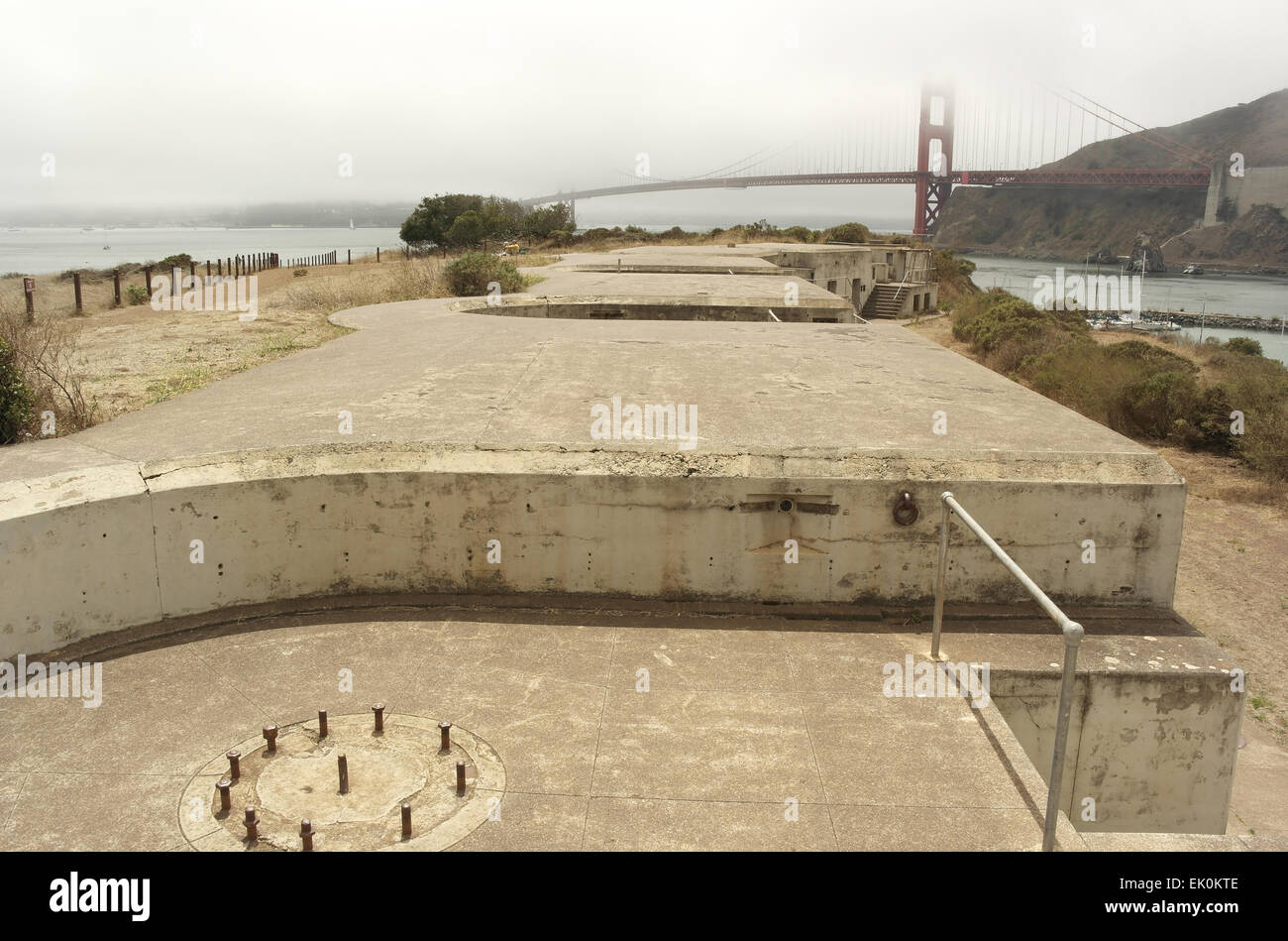 View across reinforced concrete gun emplacements Battery Yates towards ...