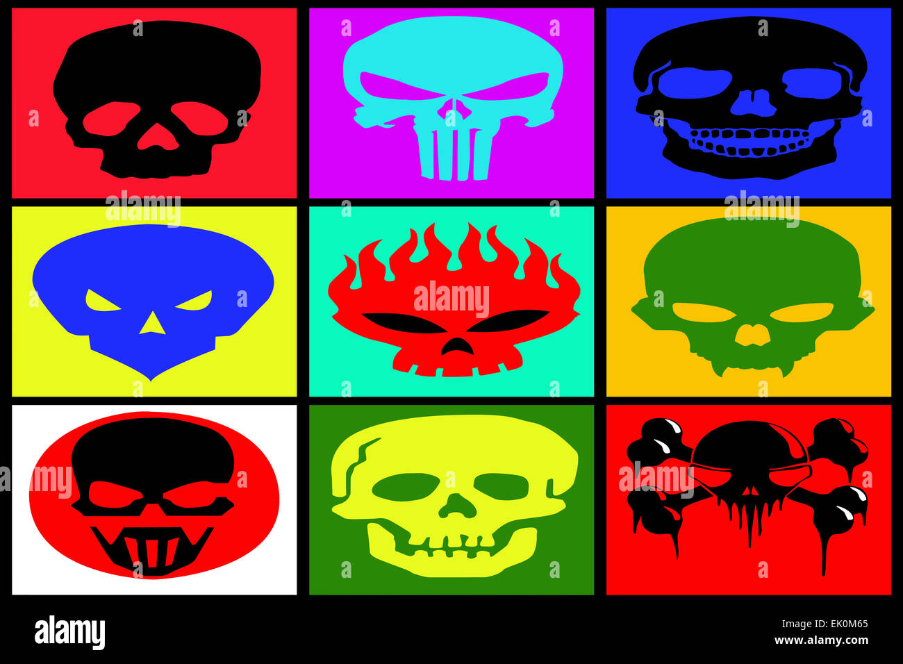 Collection of colored skulls on white background Stock Photo - Alamy