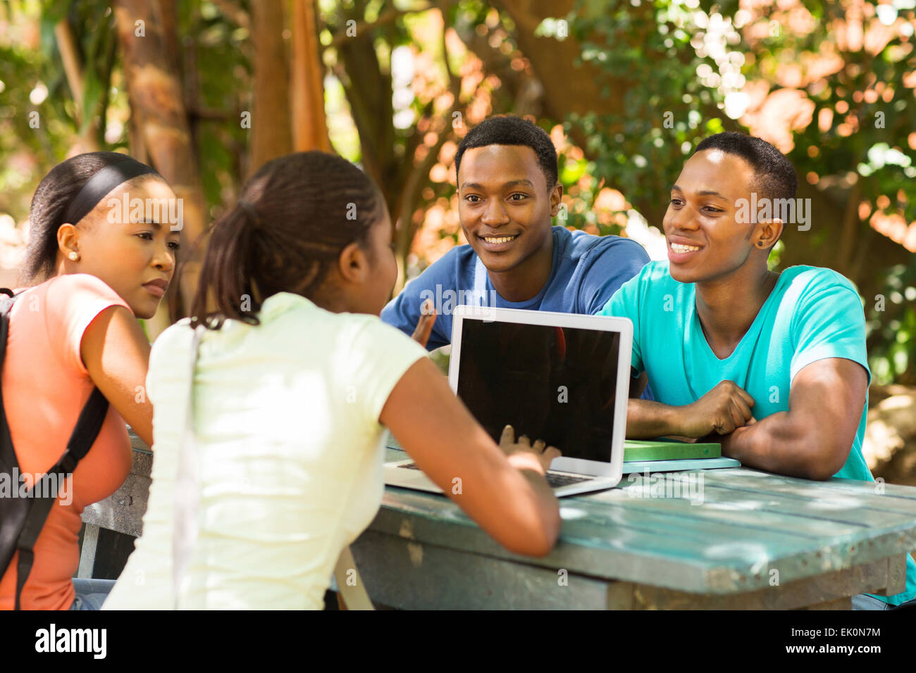 group of students using laptop computer on university campus Stock ...