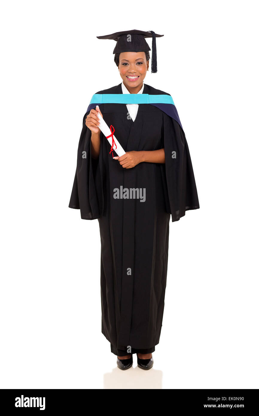 happy African female university graduate full length portrait isolated ...