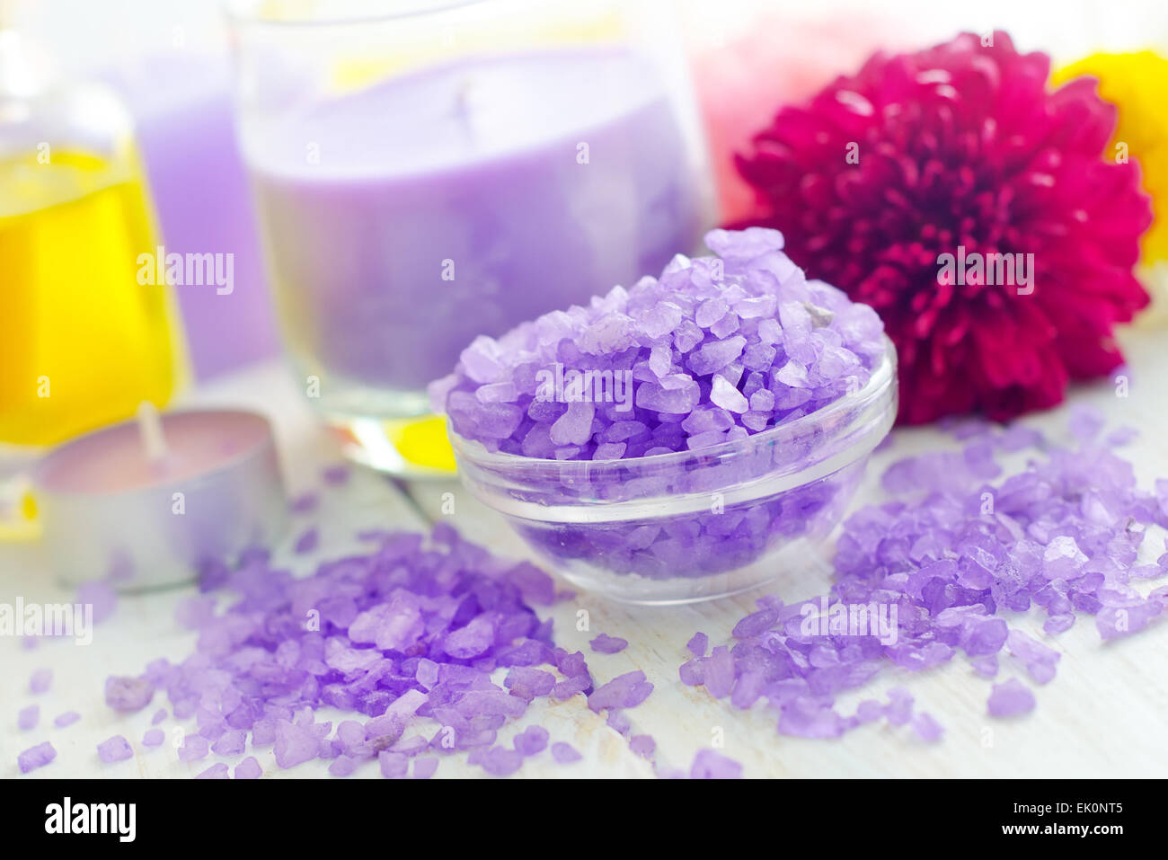 Violet sea salt for spa and candle Stock Photo - Alamy