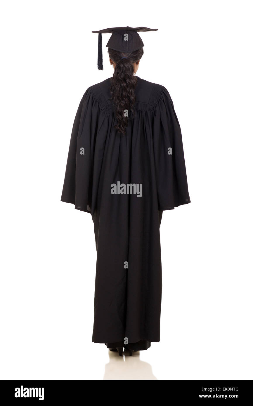 back view of African female graduate on white background Stock Photo ...