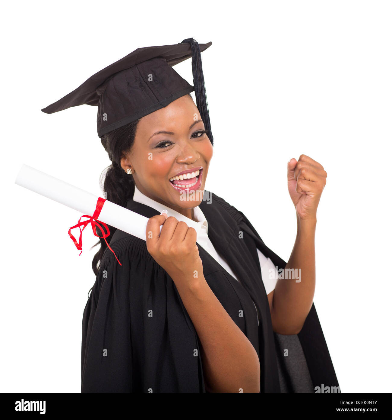 portrait of happy graduate student on white background Stock Photo - Alamy
