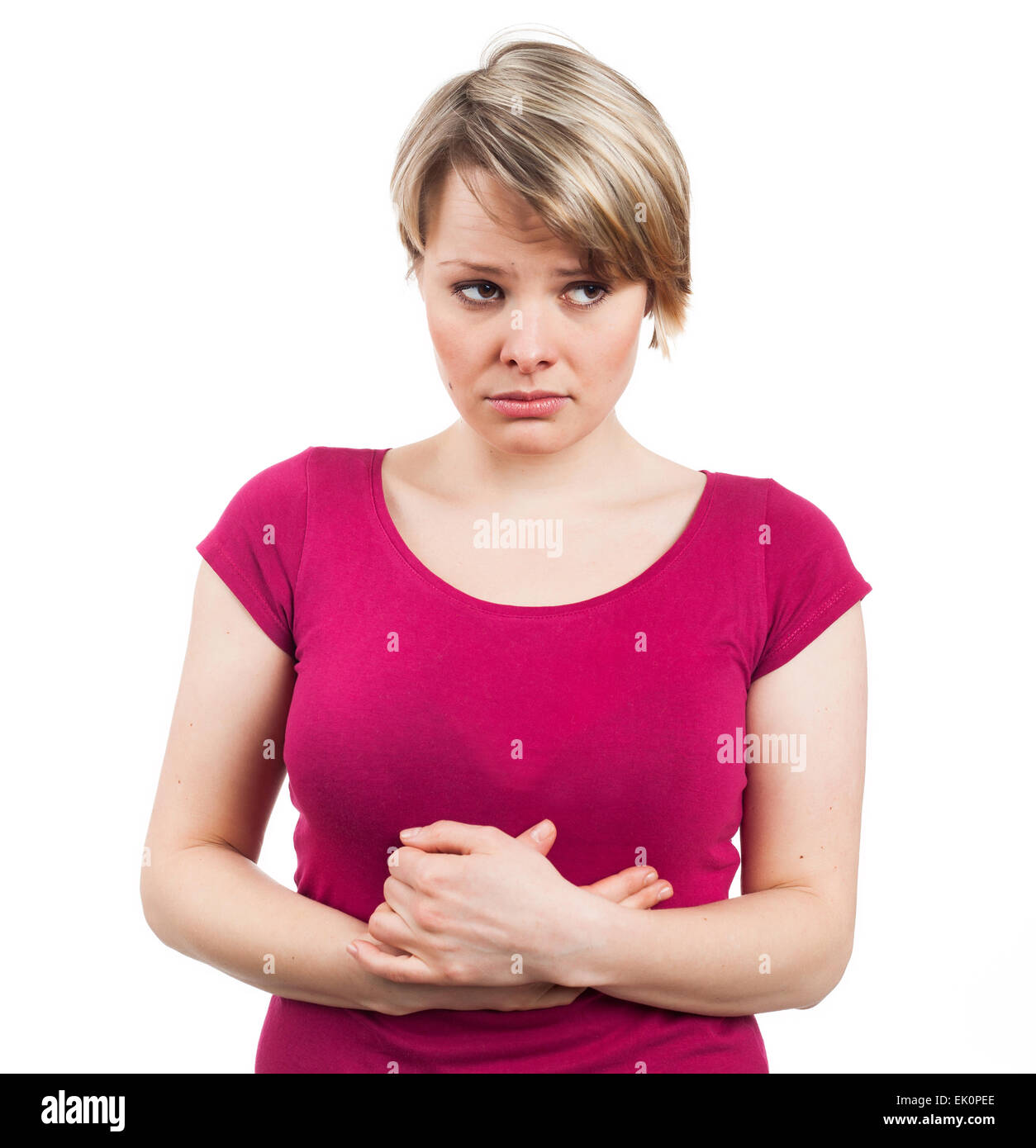 Portrait of a female looking sad, isolated on white Stock Photo - Alamy