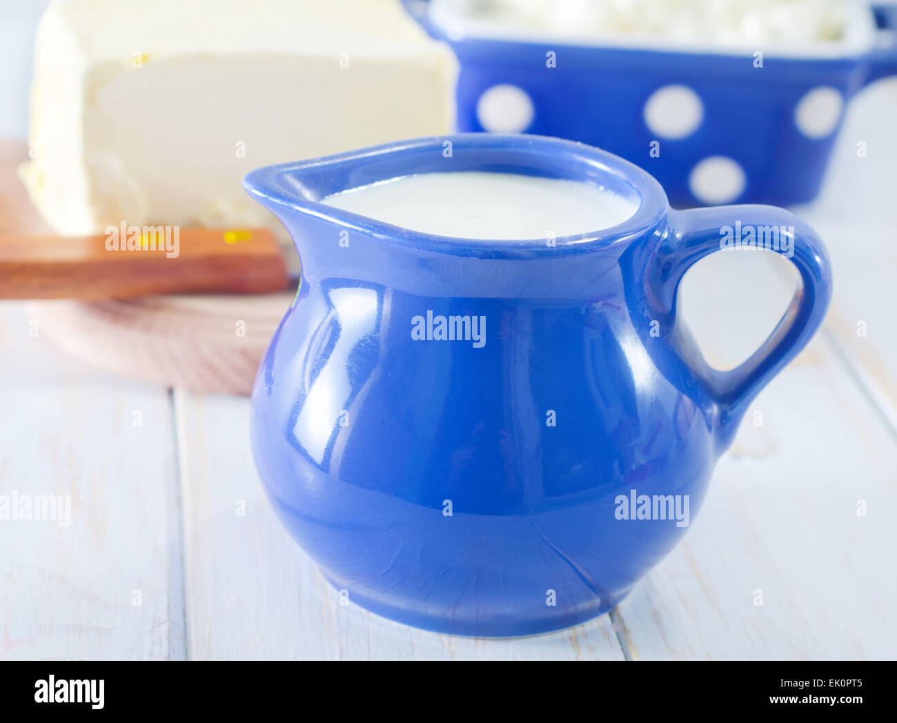 milk in blue jug Stock Photo - Alamy