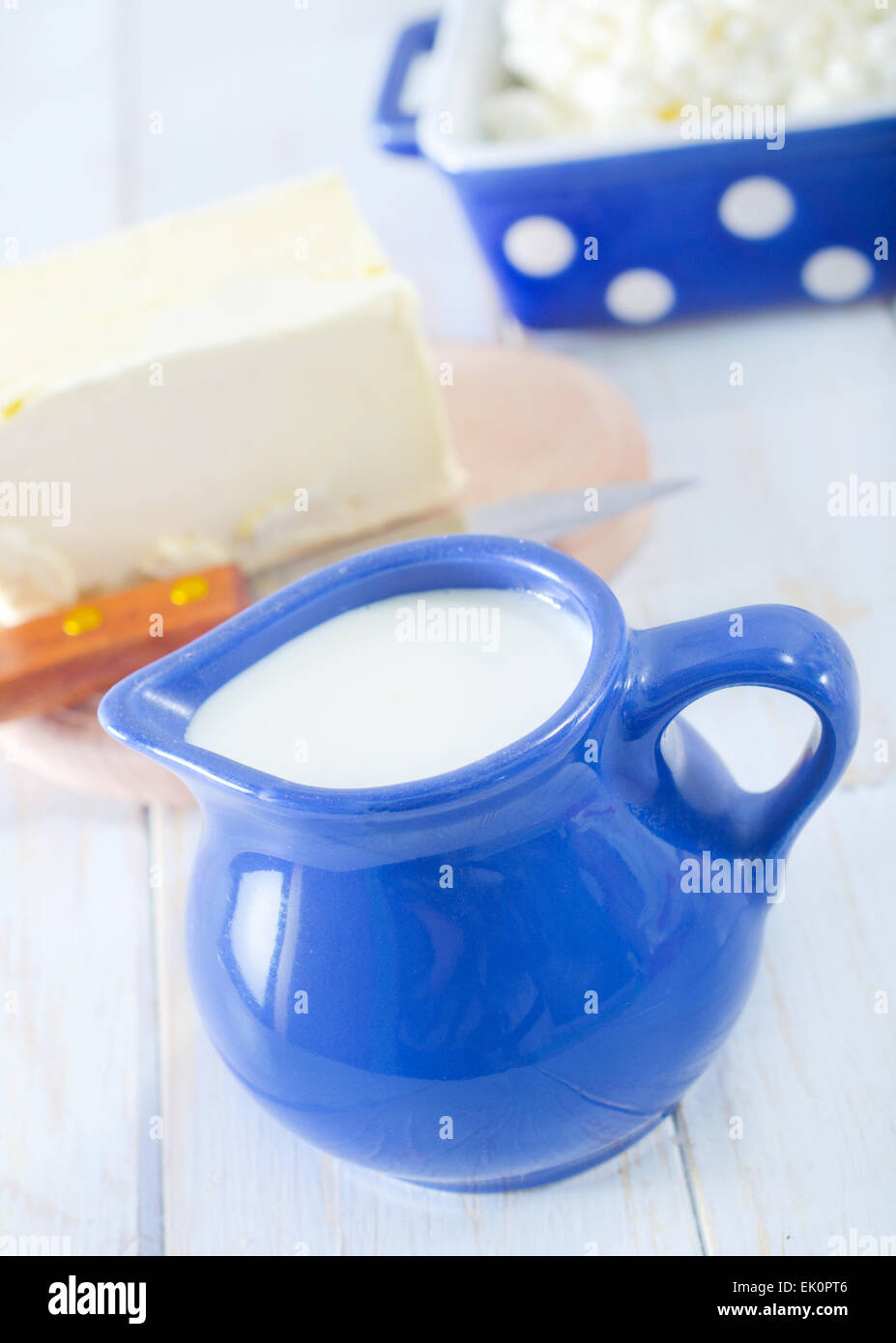 milk in blue jug Stock Photo - Alamy